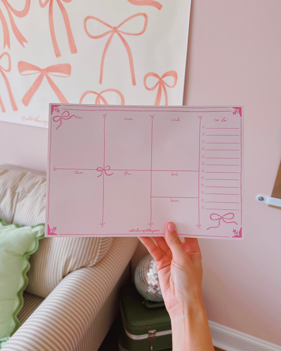 FEELIN' FANCY PINK BOWS WEEKLY NOTEPAD – All Things Lilly Ann